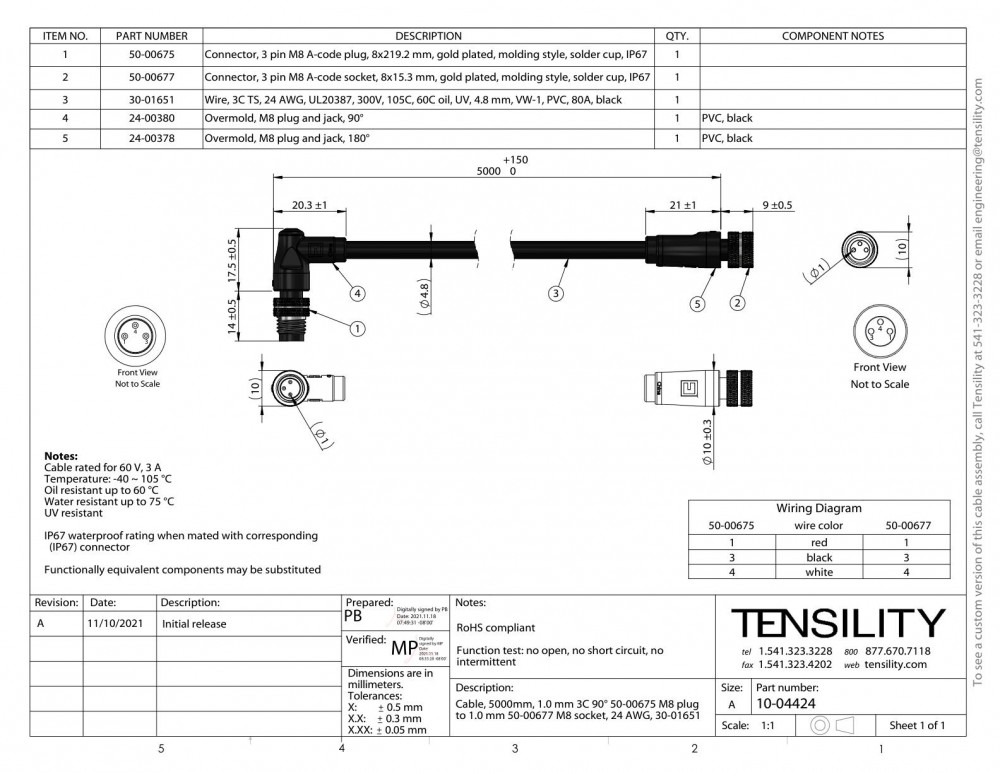 Tensility International 10-04424 product drawing and wiring documentation