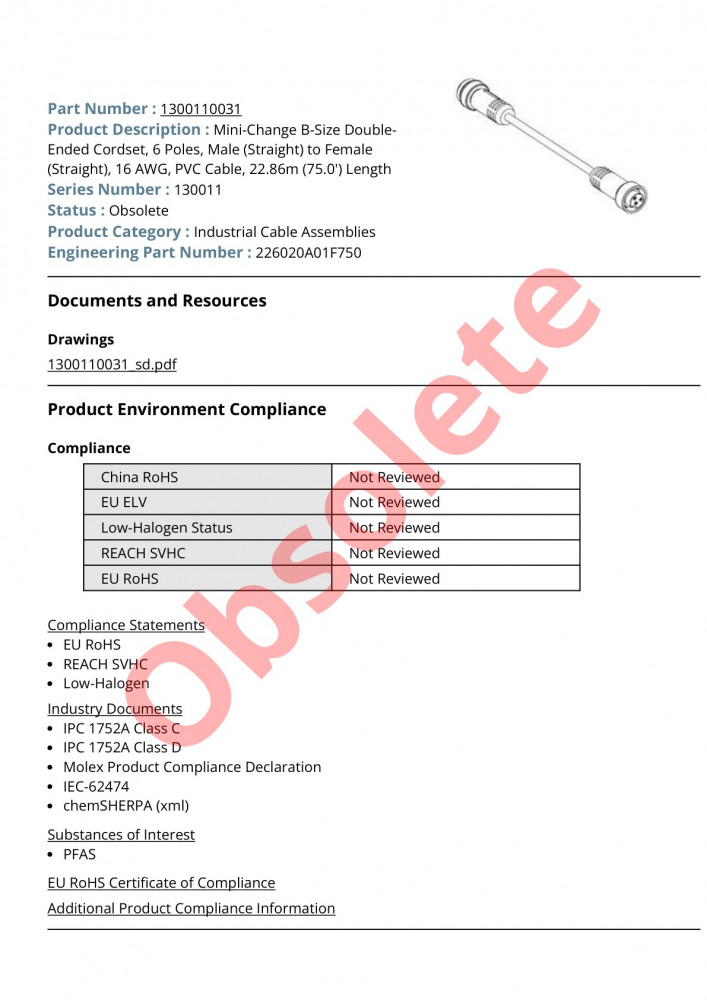 Molex product drawing image, page 1