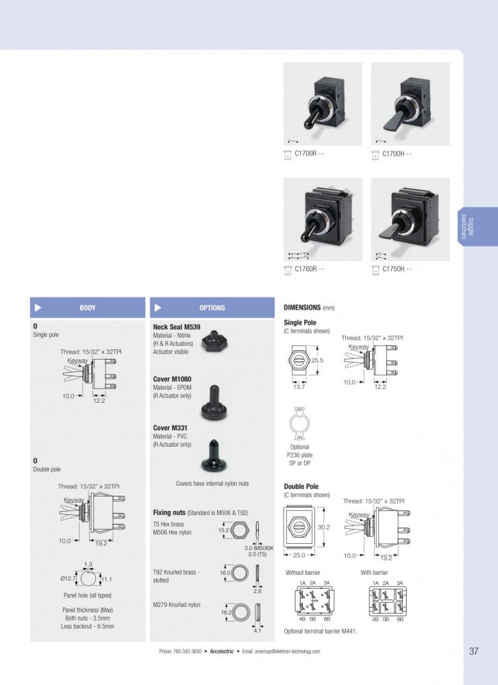 Bulgin 1700 and 1750 toggle switch datasheet page 2