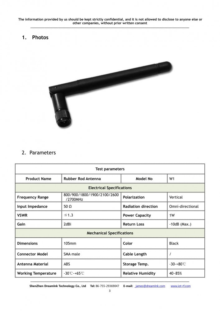 W1-4G specification document page 3