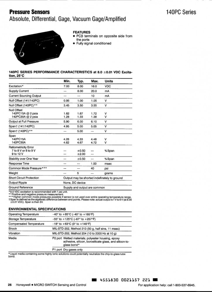 Honeywell 140PC Series feature and performance page