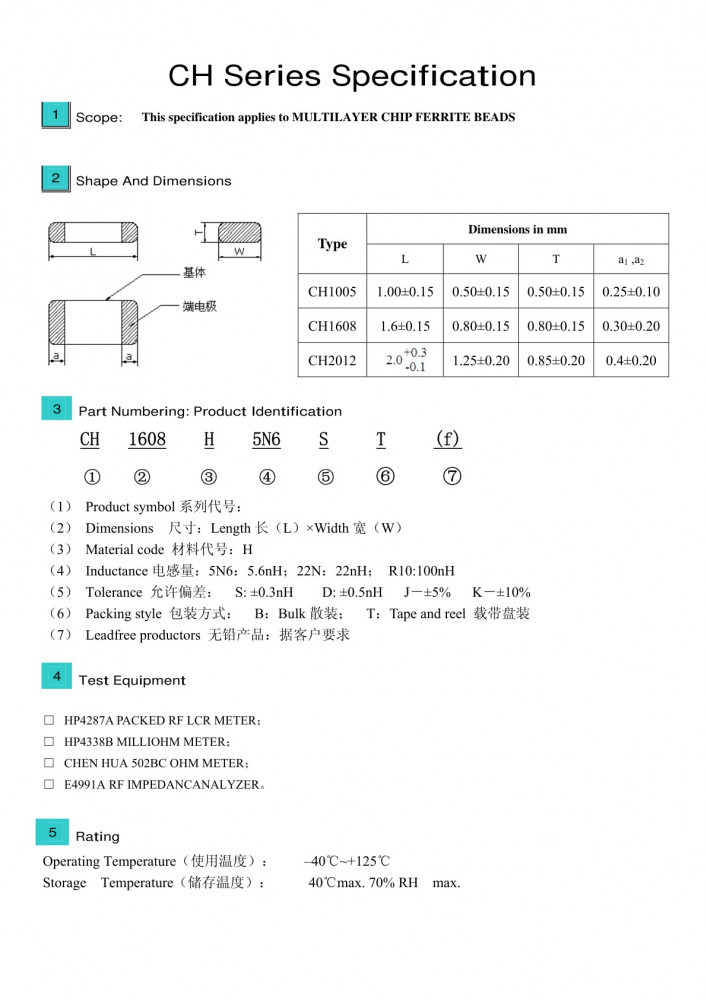 CH Series specification page 1