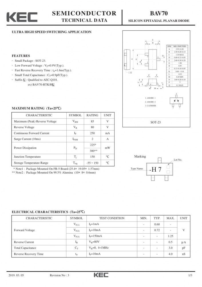 BAV70-RTK/P datasheet page 1