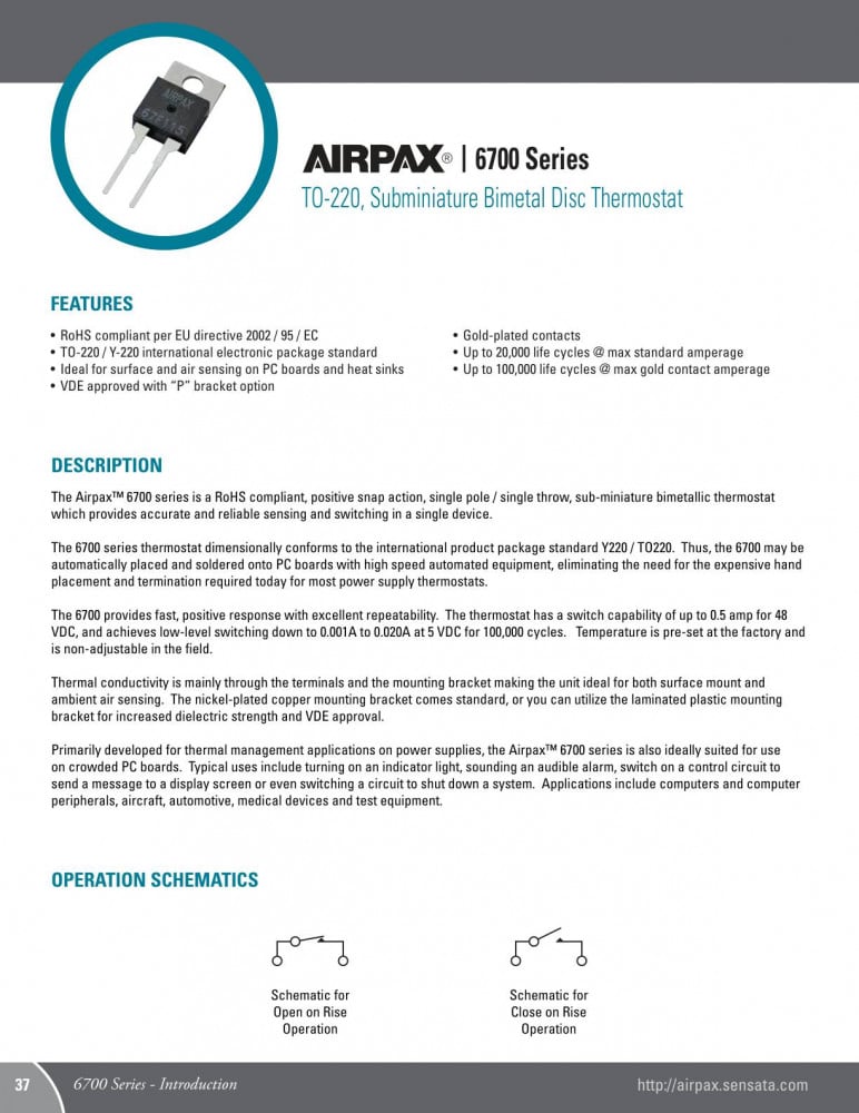 Sensata Airpax 6700 series datasheet page 1