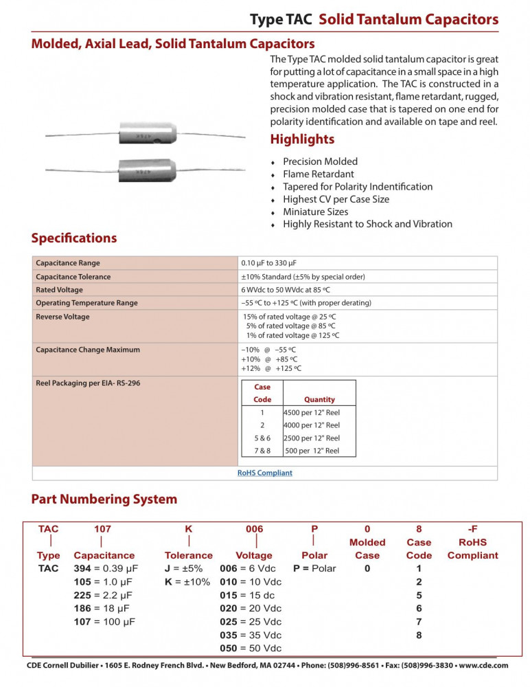 CDE TAC series datasheet page 1