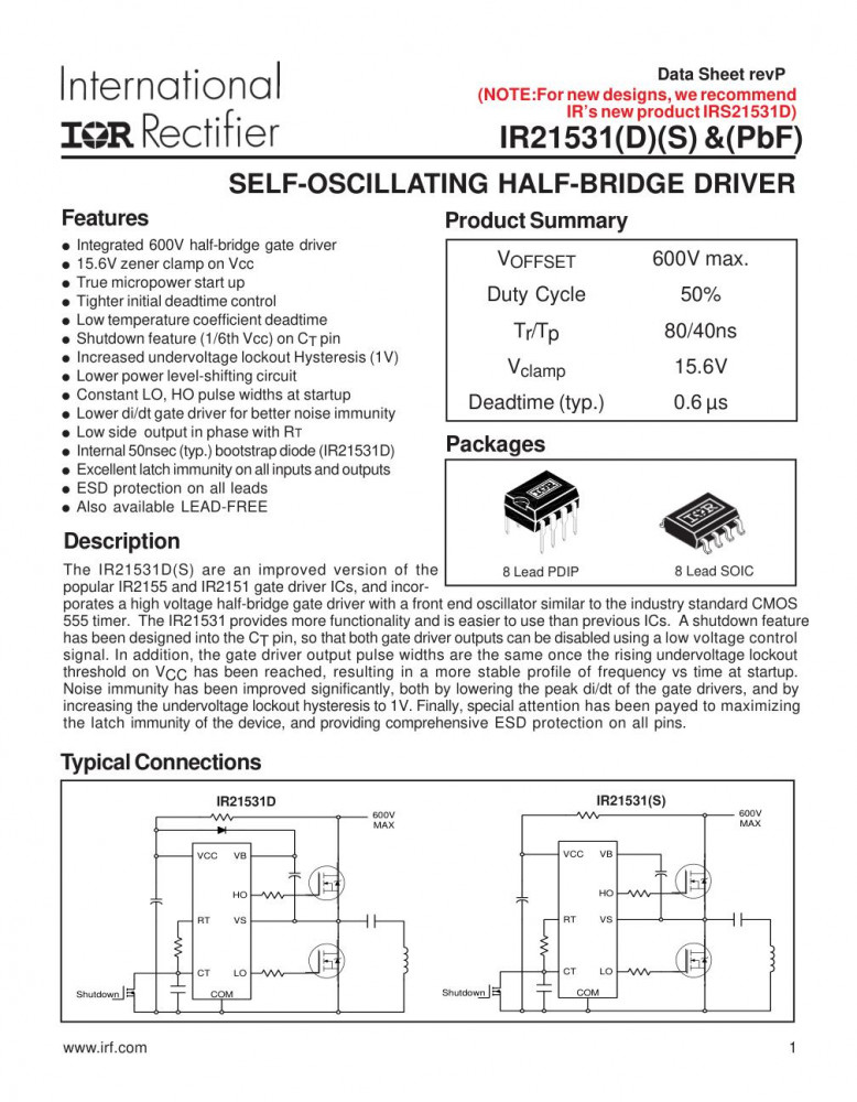 IR21531STRPBF datasheet page 1