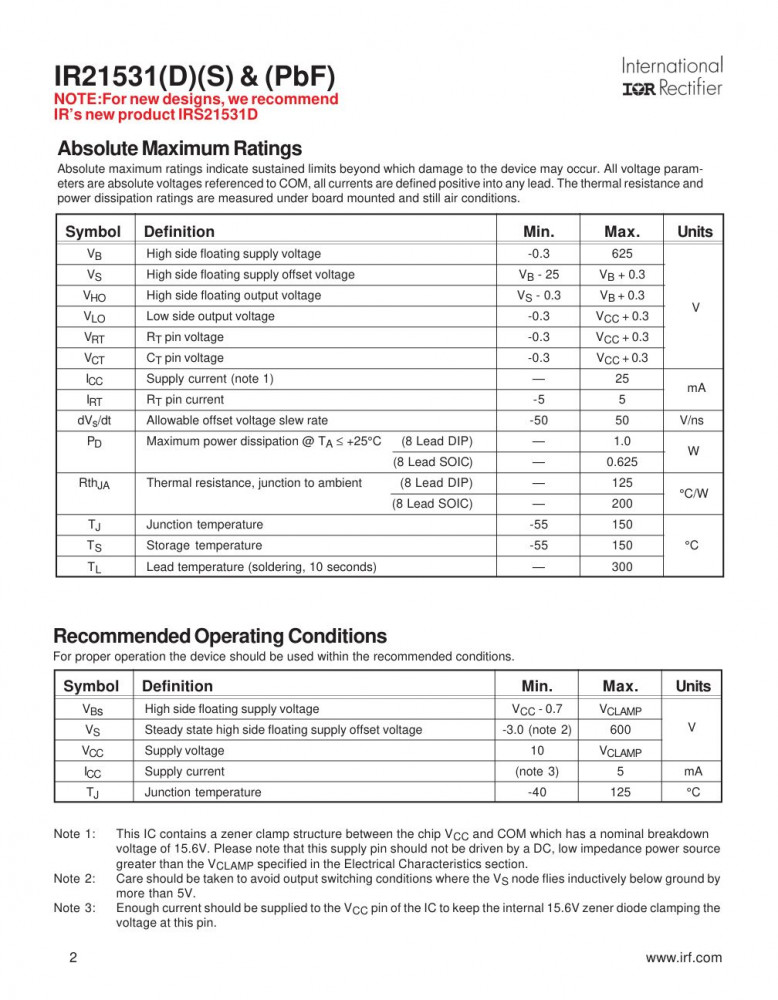 IR21531STRPBF datasheet page 2