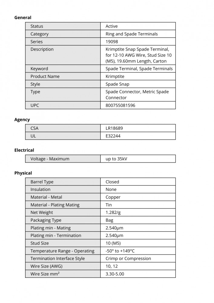 Technical document image 2 for MOLEX 190980074