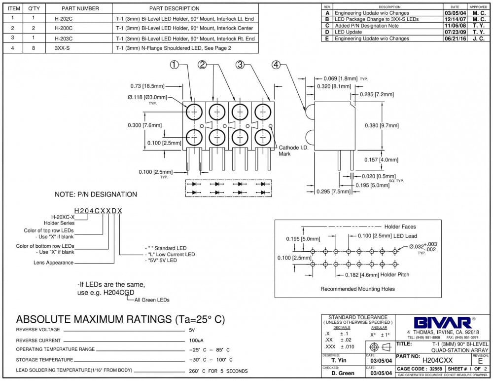 BIVAR H204CGDL technical document page 1