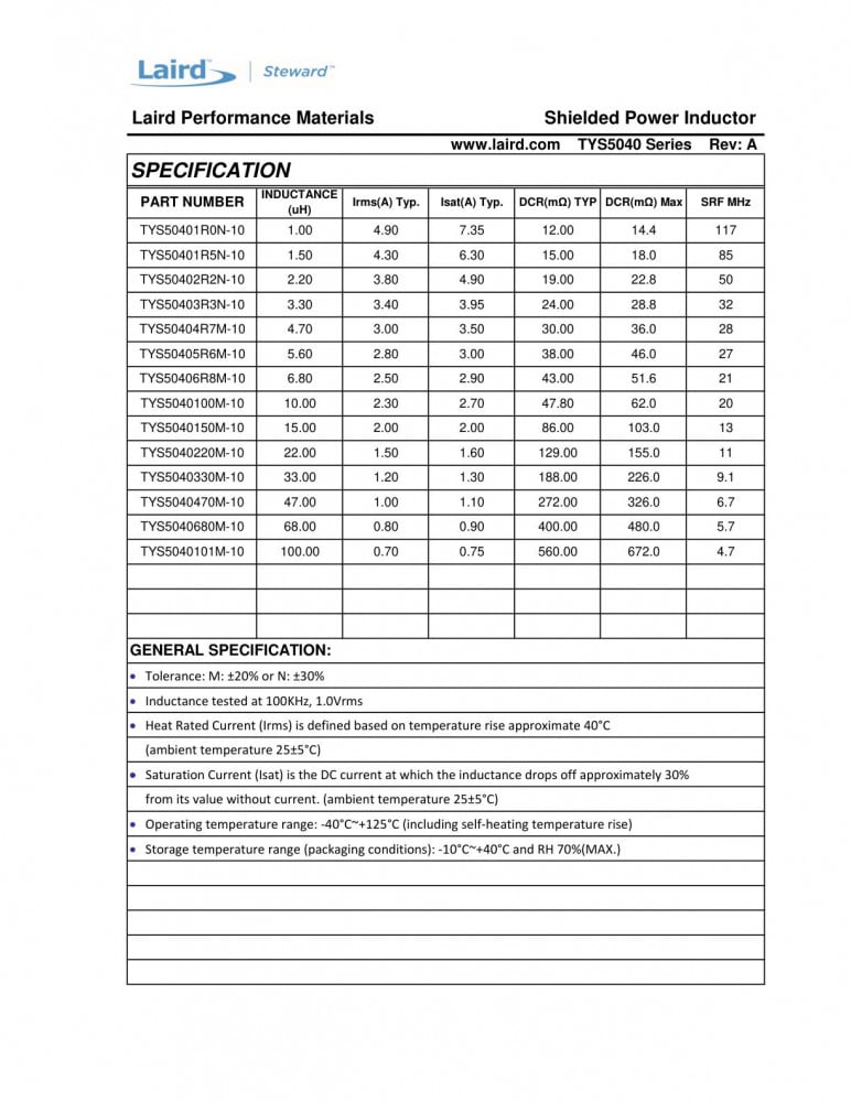 Laird TYS5040 datasheet page 3