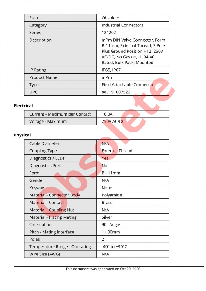 DIN valve connector product specification page 2
