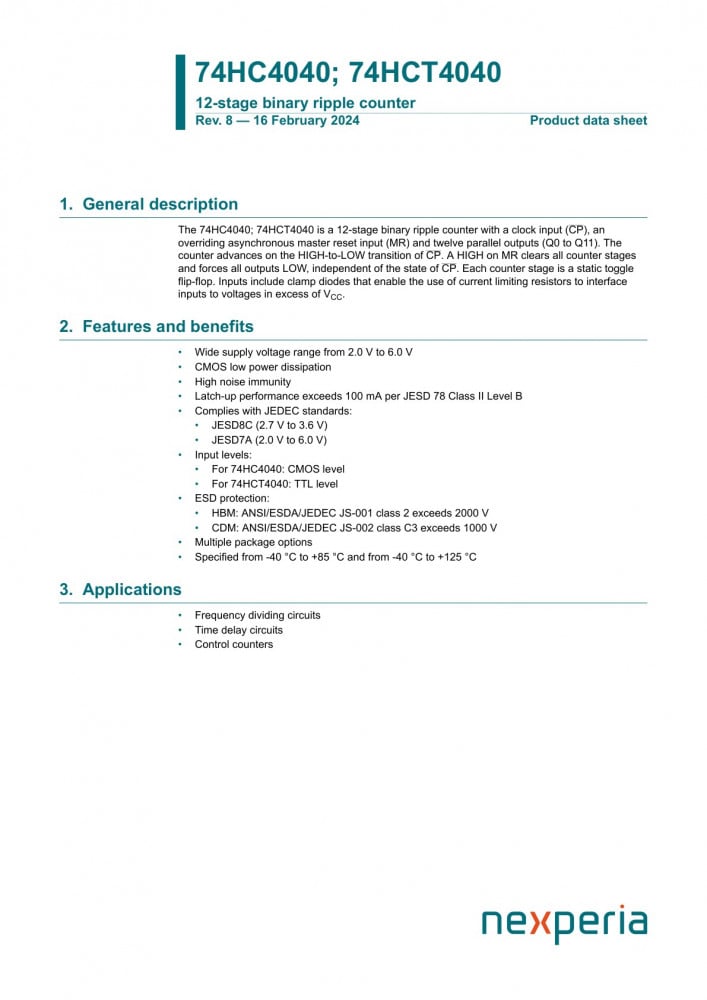 74HC4040 datasheet page 1