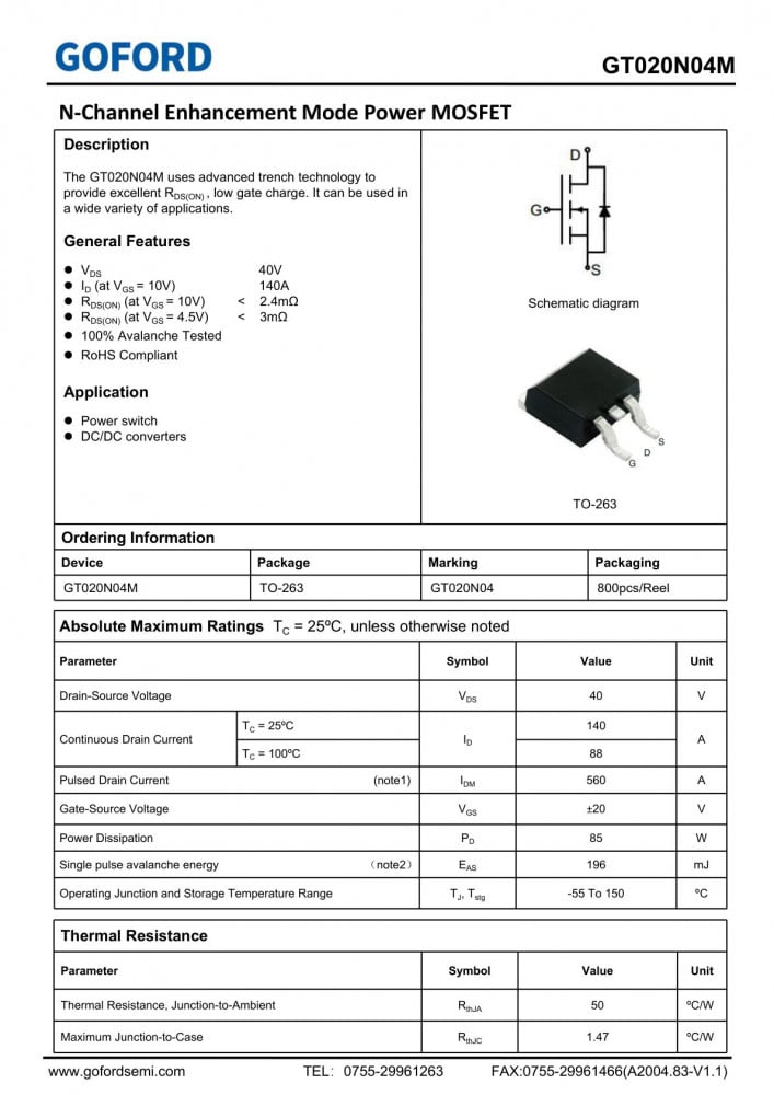 GT020N04M datasheet page 1