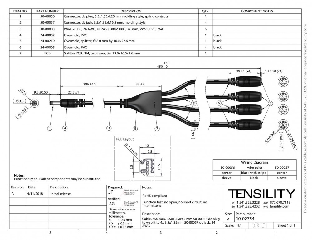 Tensility International 10-02754 cable assembly drawing