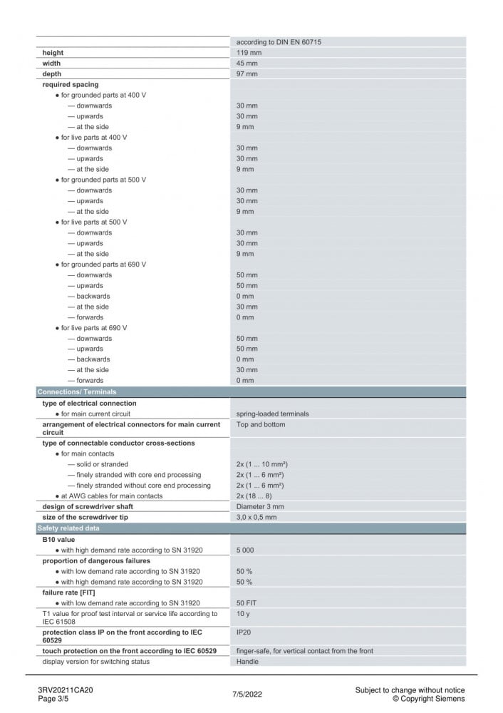 3RV20211CA20 technical document page 3