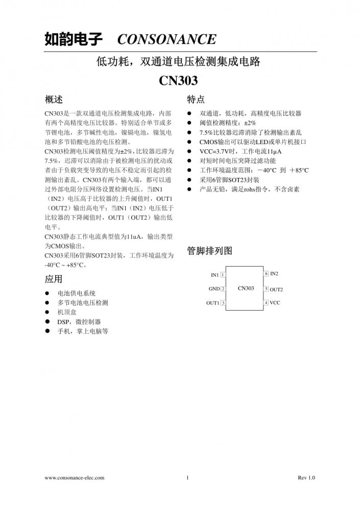 CN303 datasheet page 1