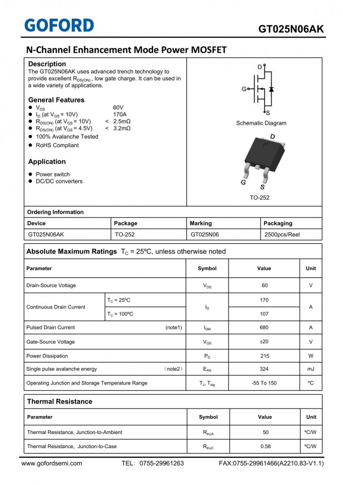 GT025N06AK datasheet page 1