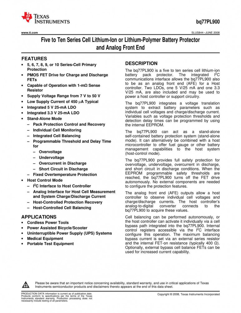 BQ77PL900 datasheet page 1