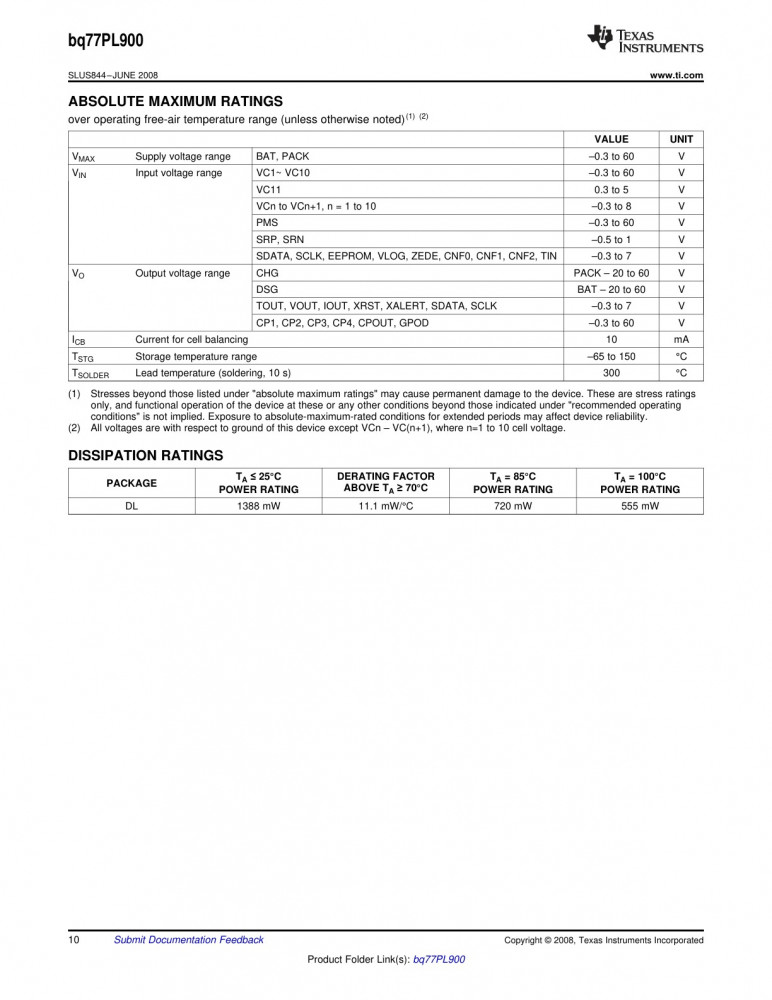 BQ77PL900 datasheet page 10