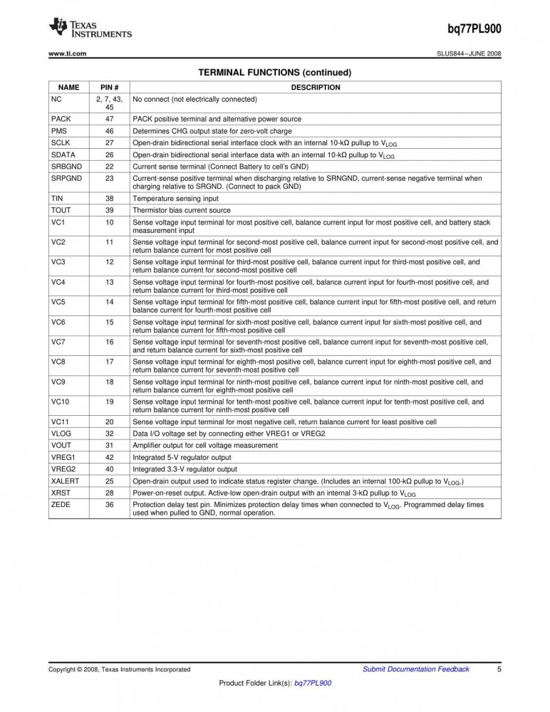 BQ77PL900 datasheet page 5
