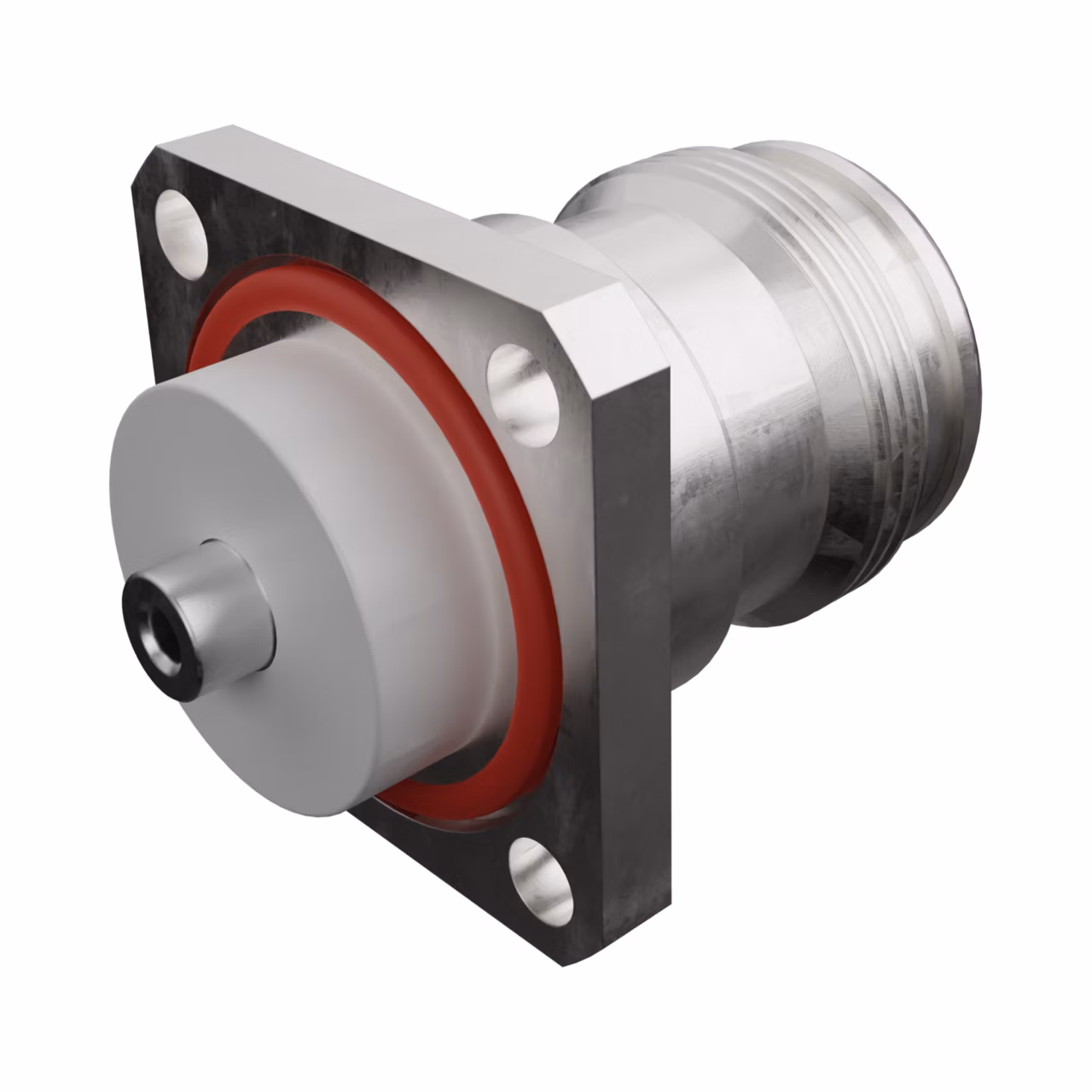 4.3-10 Jack, Straight, Panel Mount, 4-Hole Flange, 25.00mm Length, Tray, 50 Ohms for sale