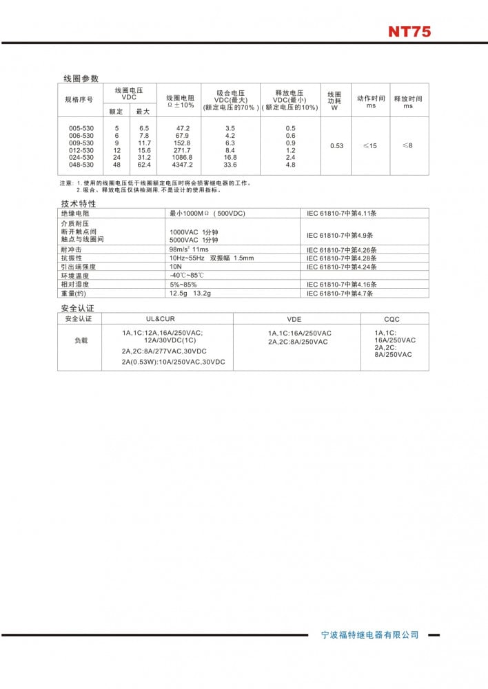 NF NT75 relay datasheet page 2
