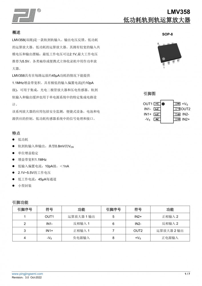 LMV358 datasheet page 1