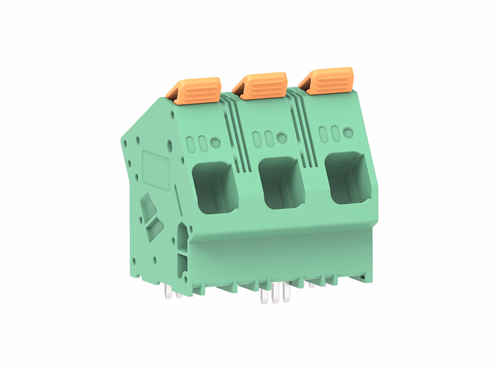 15.00mm Pitch Lever Activated Fixed Mount PCB Terminal Block, 35° Wire Entry, Left Rear Terminal, 3 Circuits for sale