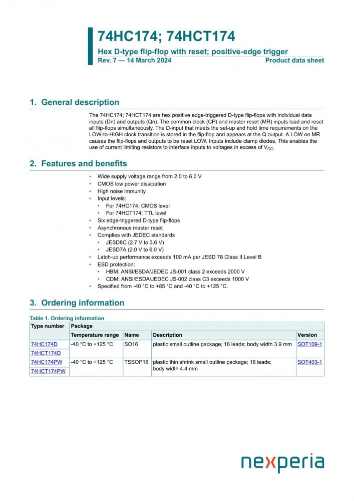 74HC174 datasheet page 1