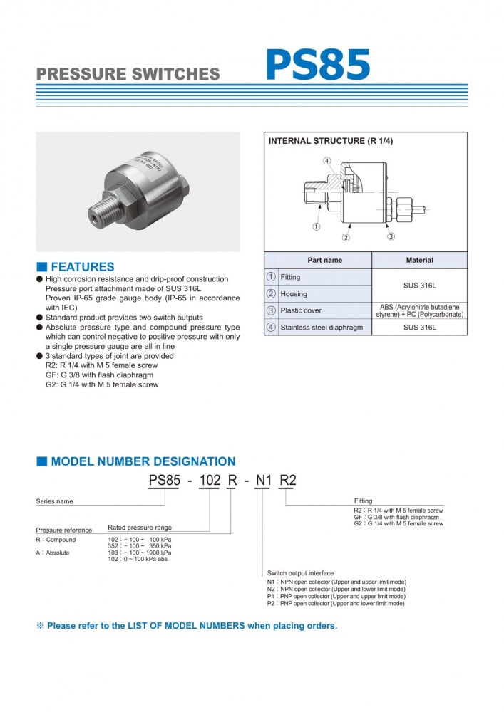 Nidec PS85 datasheet page 1