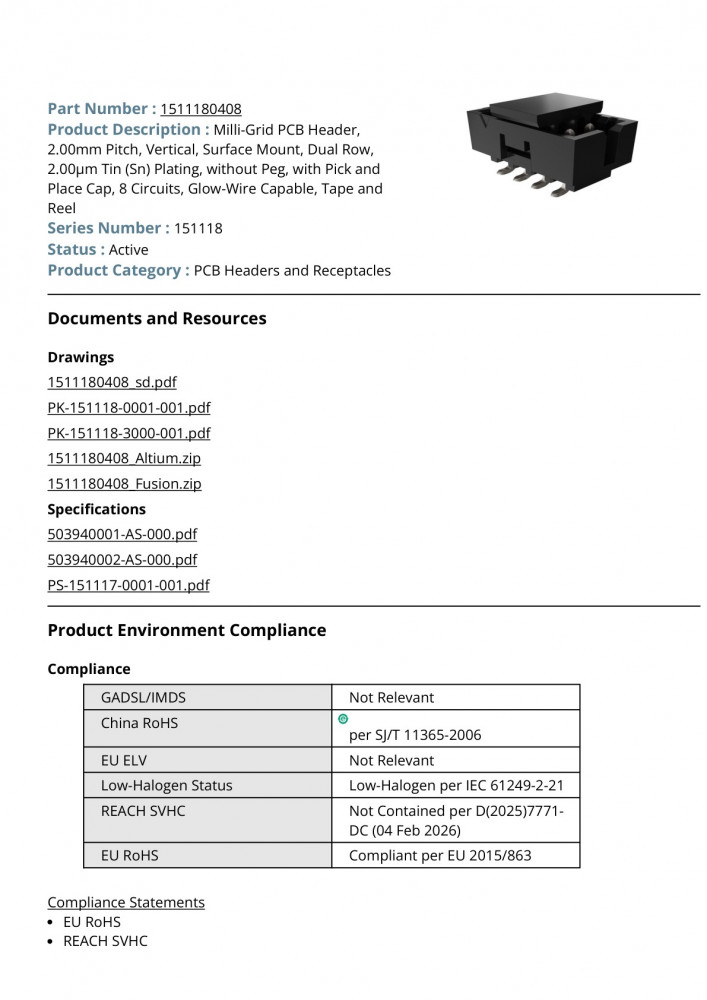 MOLEX 151118 series specification page 1