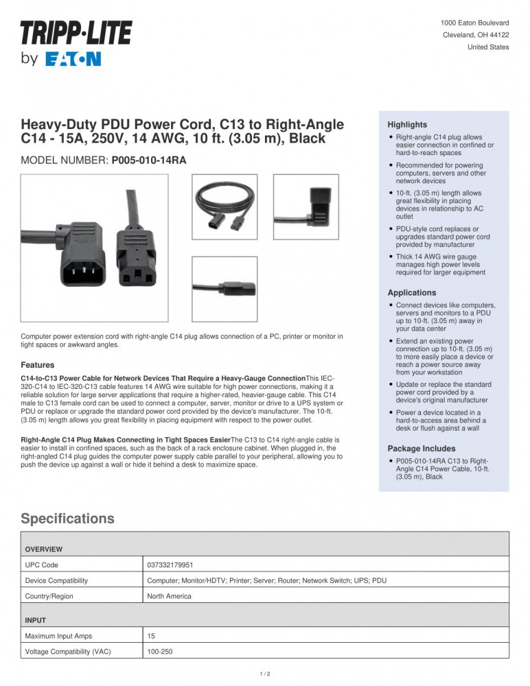 P005-010-14RA technical document page 1