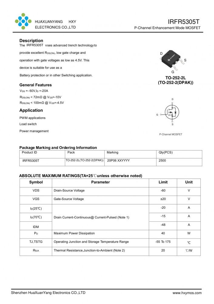 IRFR5305T datasheet page 1