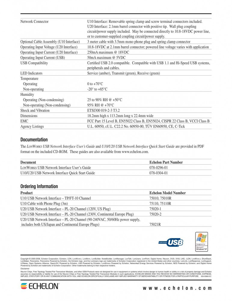 75010R U10 USB Network Interface document image, page 2