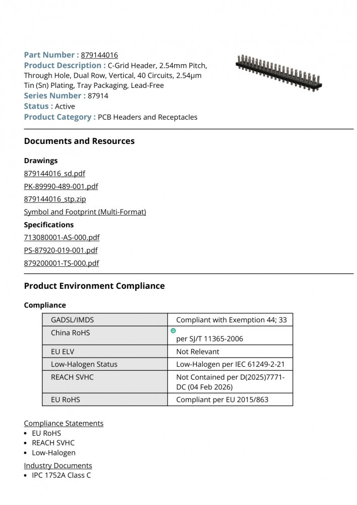 MOLEX 879144016 technical drawing page 1