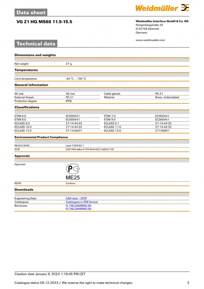WEIDMULLER 1016100000 technical document page 2
