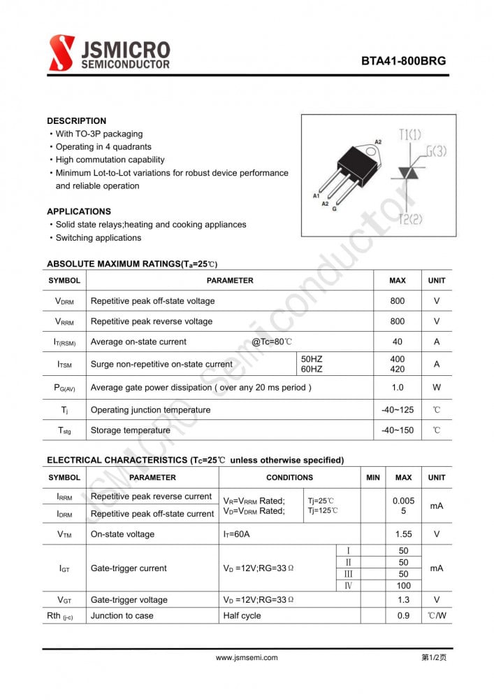 BTA41-800BRG datasheet page 1