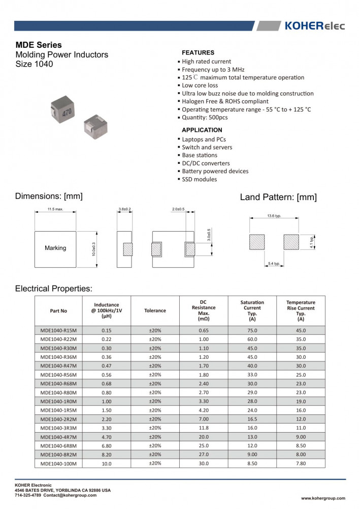 KOHERelec MDE Series datasheet page 1
