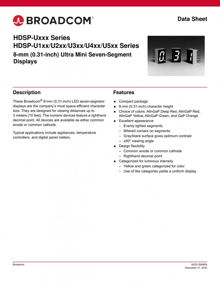 HDSP-U111 datasheet page 1