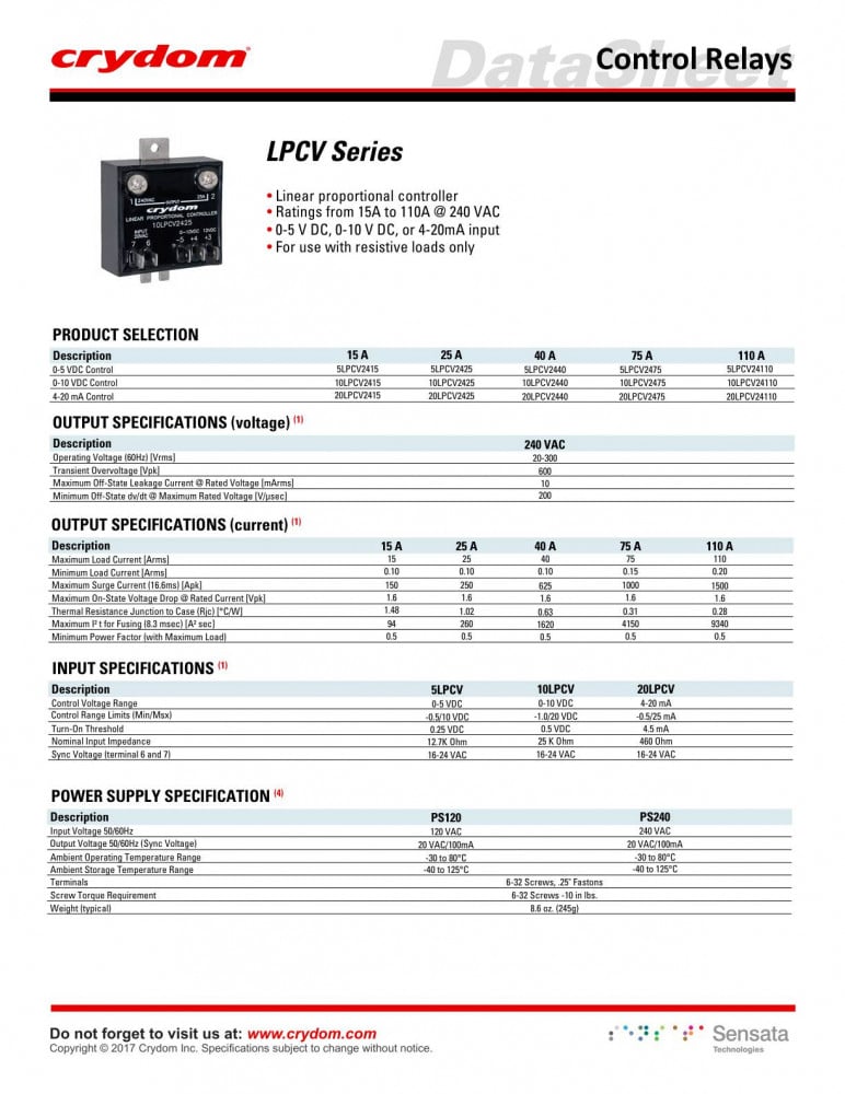 Sensata PS120 datasheet page 1