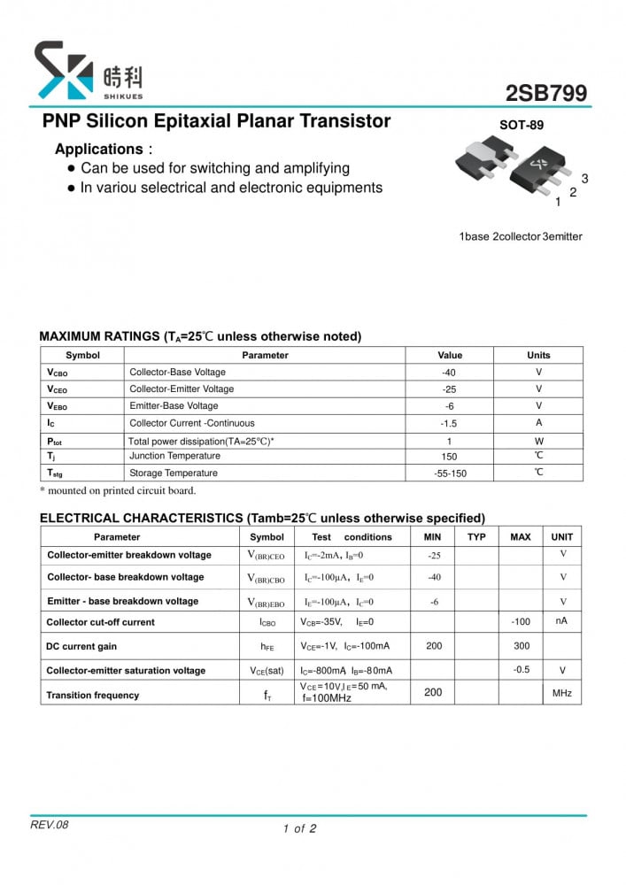 2SB799 datasheet page 1