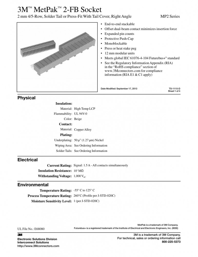 3M MetPak MP2 socket datasheet page 1