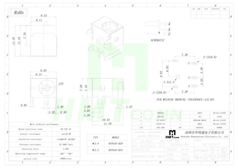 HMTCONN DC044A-B25 technical document preview