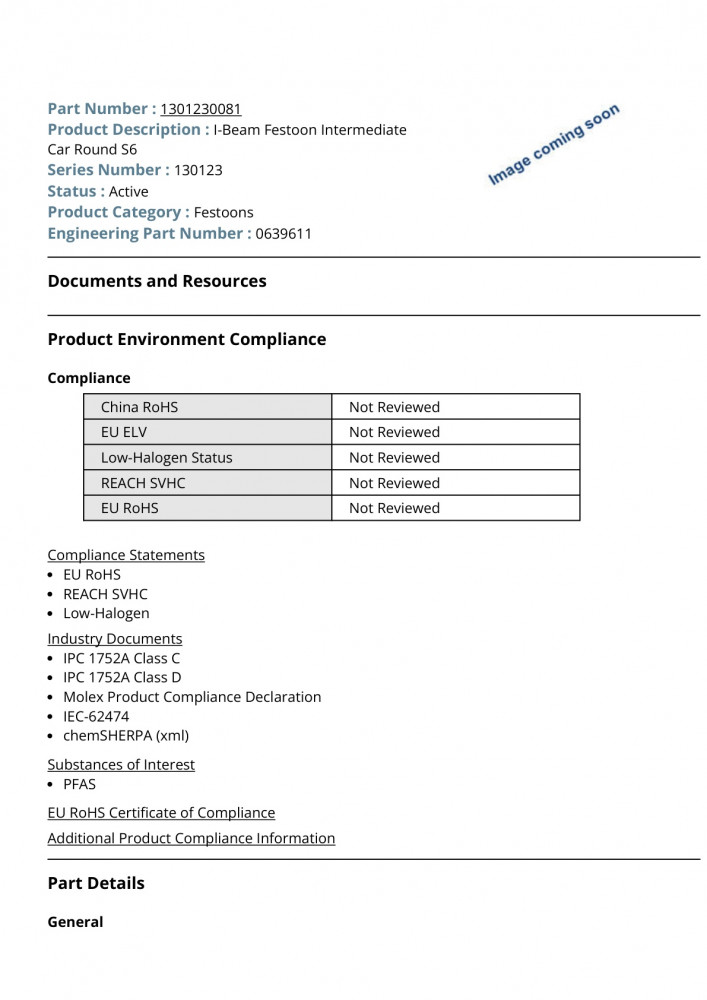 Product document image 1 for MOLEX 1301230081