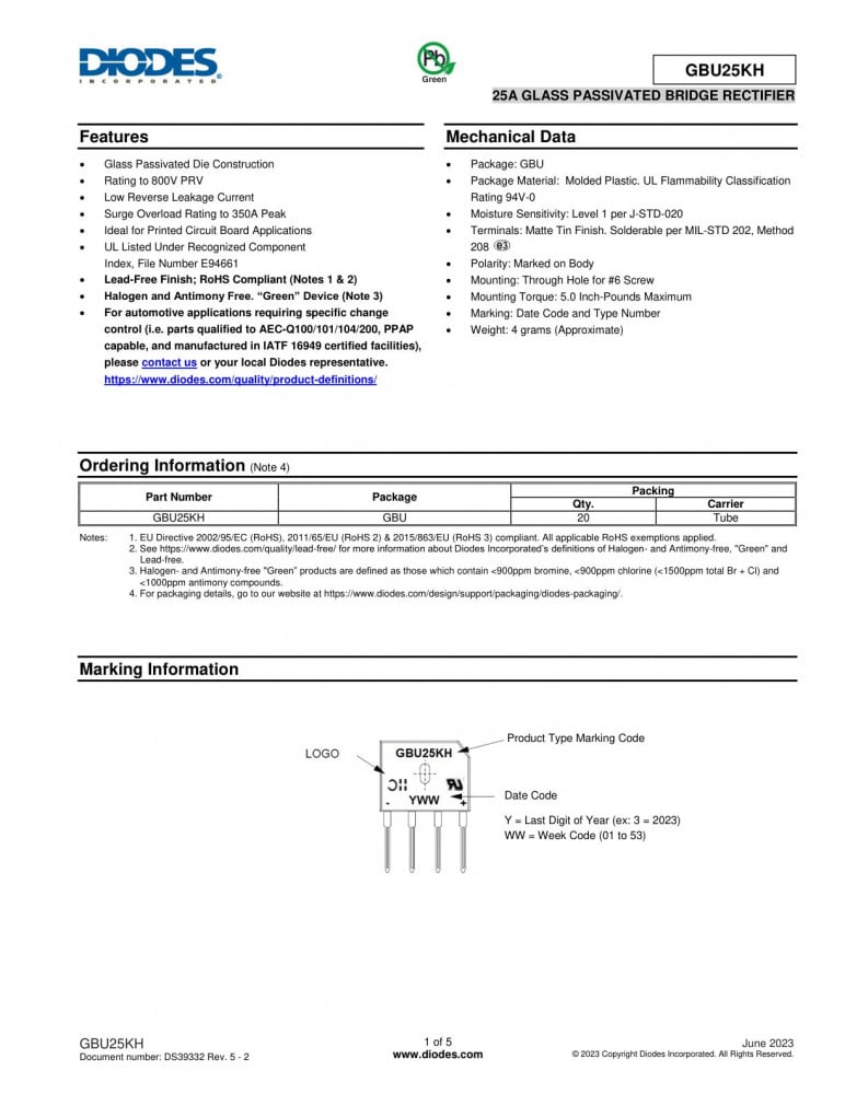 GBU25KH datasheet page 1