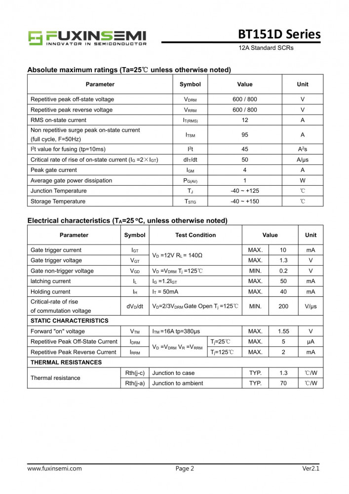 BT151D datasheet page 2