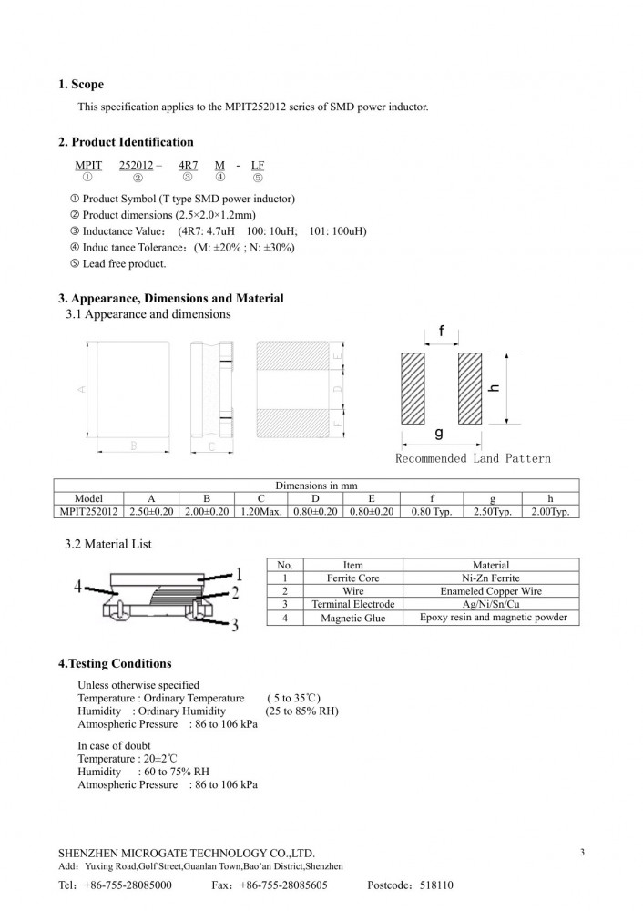 Microgate MPIT252012 series specification, page 4