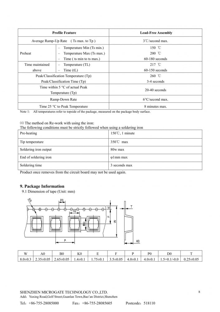 Microgate MPIT252012 series specification, page 9