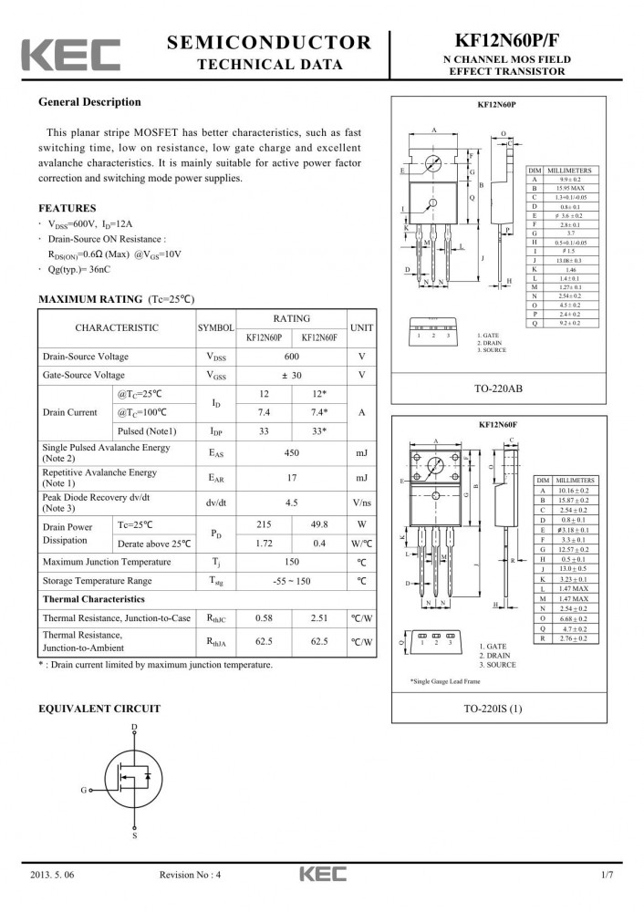 KF12N60F-U/PS datasheet page 1