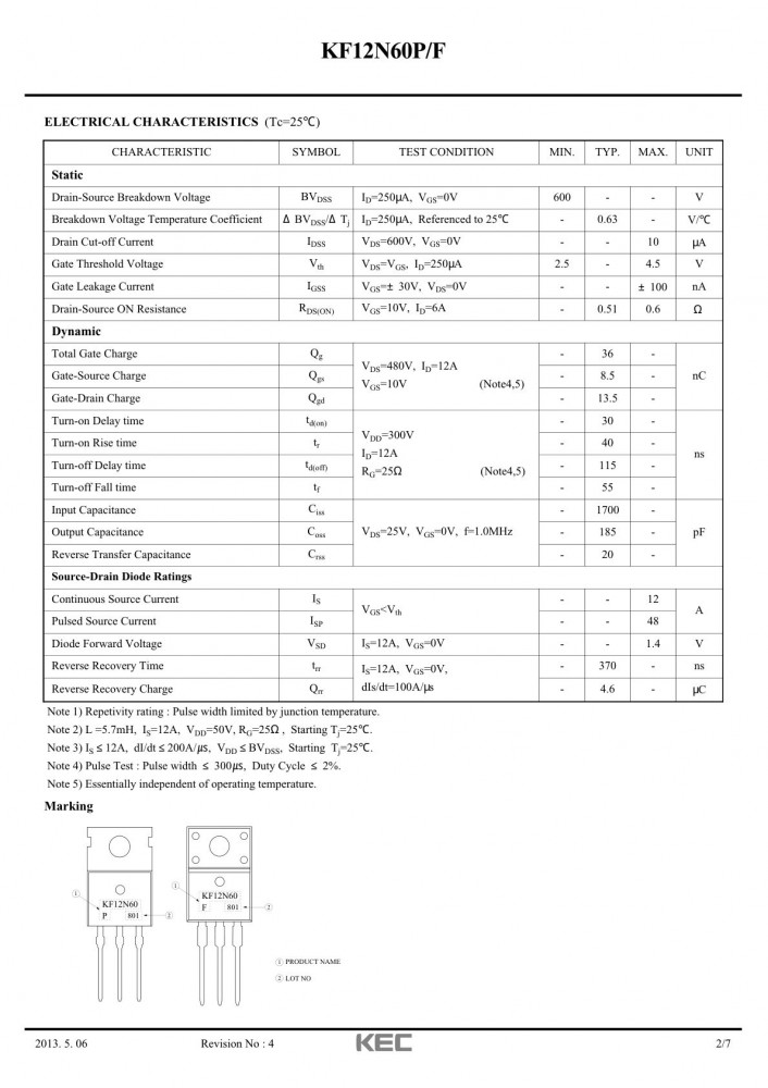 KF12N60F-U/PS datasheet page 2
